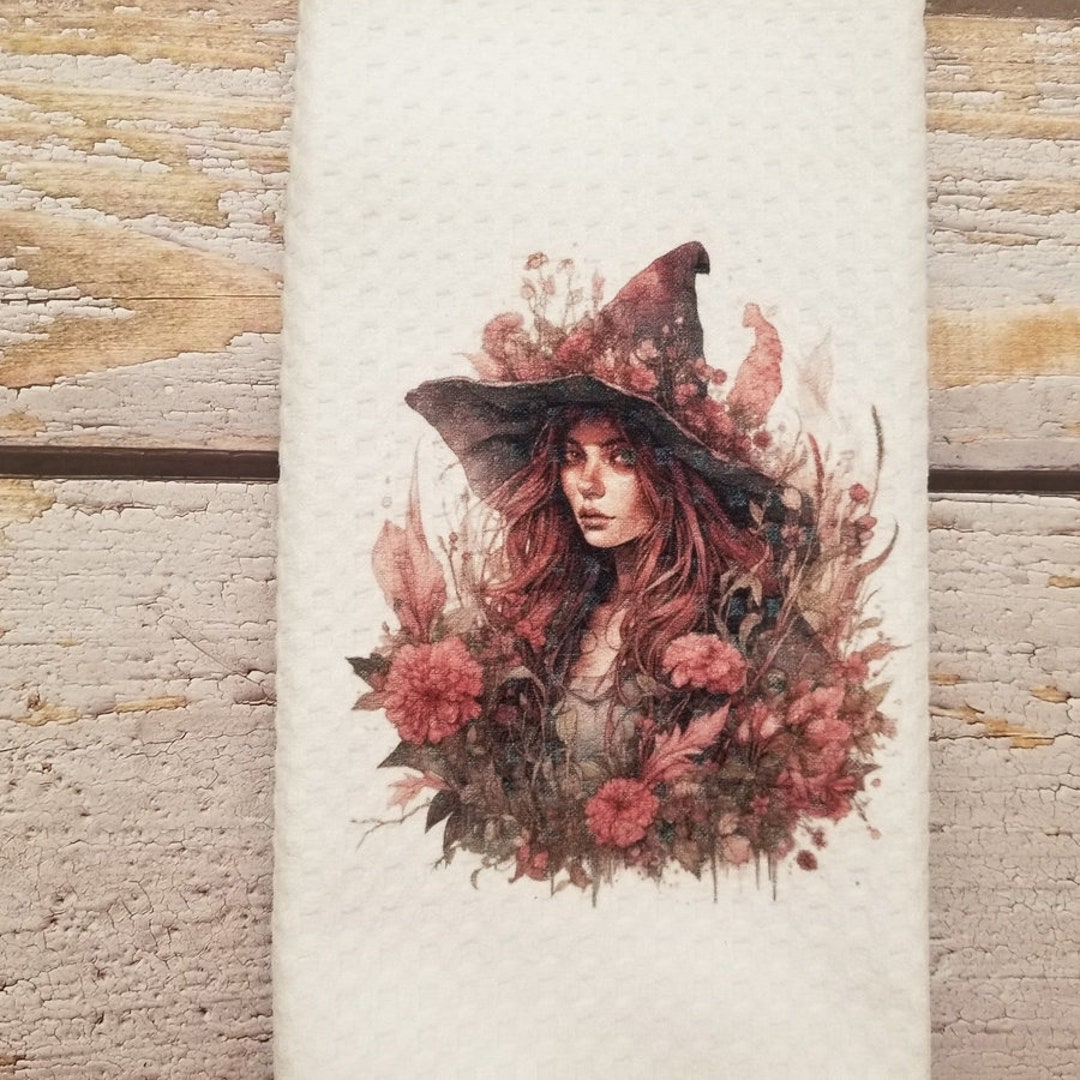 Witch Kitchen Towel Waffle Towel Dish Towel Floral Witch - Etsy