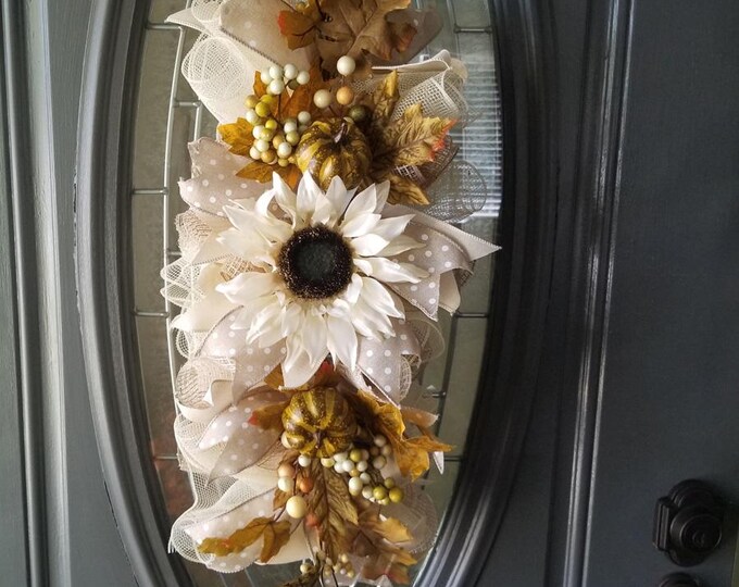 Fall Door Swag, Fall Center Piece, Sunflower Swag Wreath, Autumn Door ...