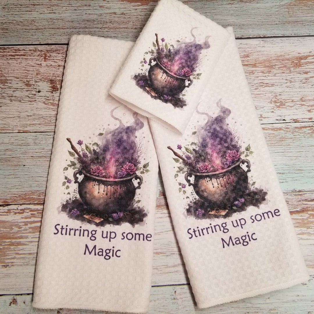 Cauldron Kitchen Towel, Waffle Weave Dish Towel, Halloween Witch Decor ...