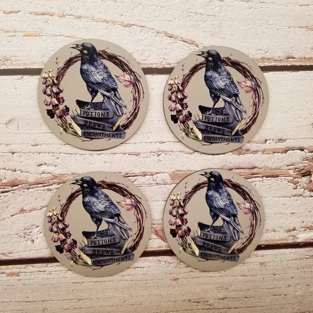 4 Raven Coaster, Crow Coaster, Pagan Gift, Wiccan Gift, Witch Gift - Etsy
