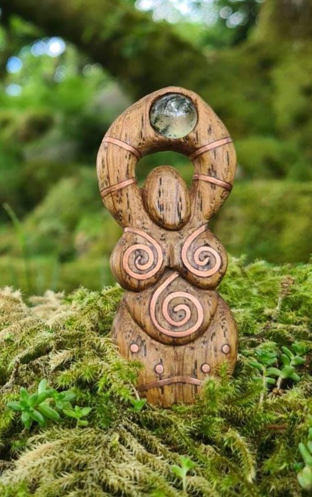 Hand-carved Walnut Goddess Pendant With Copper Spirals and Prehnite ...
