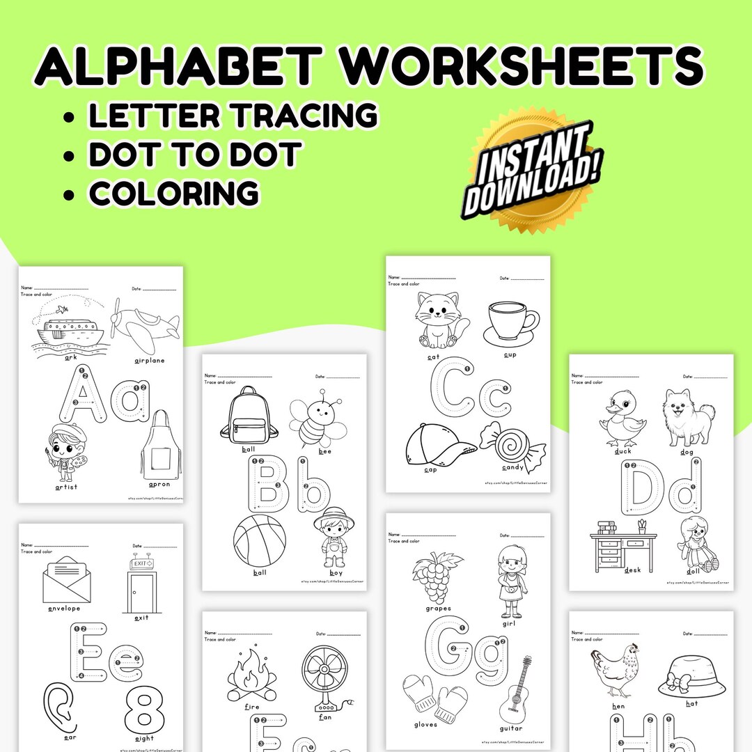 78 Pages Alphabet Learning Worksheets Bundle for Kindergarten PRINTABLE ...