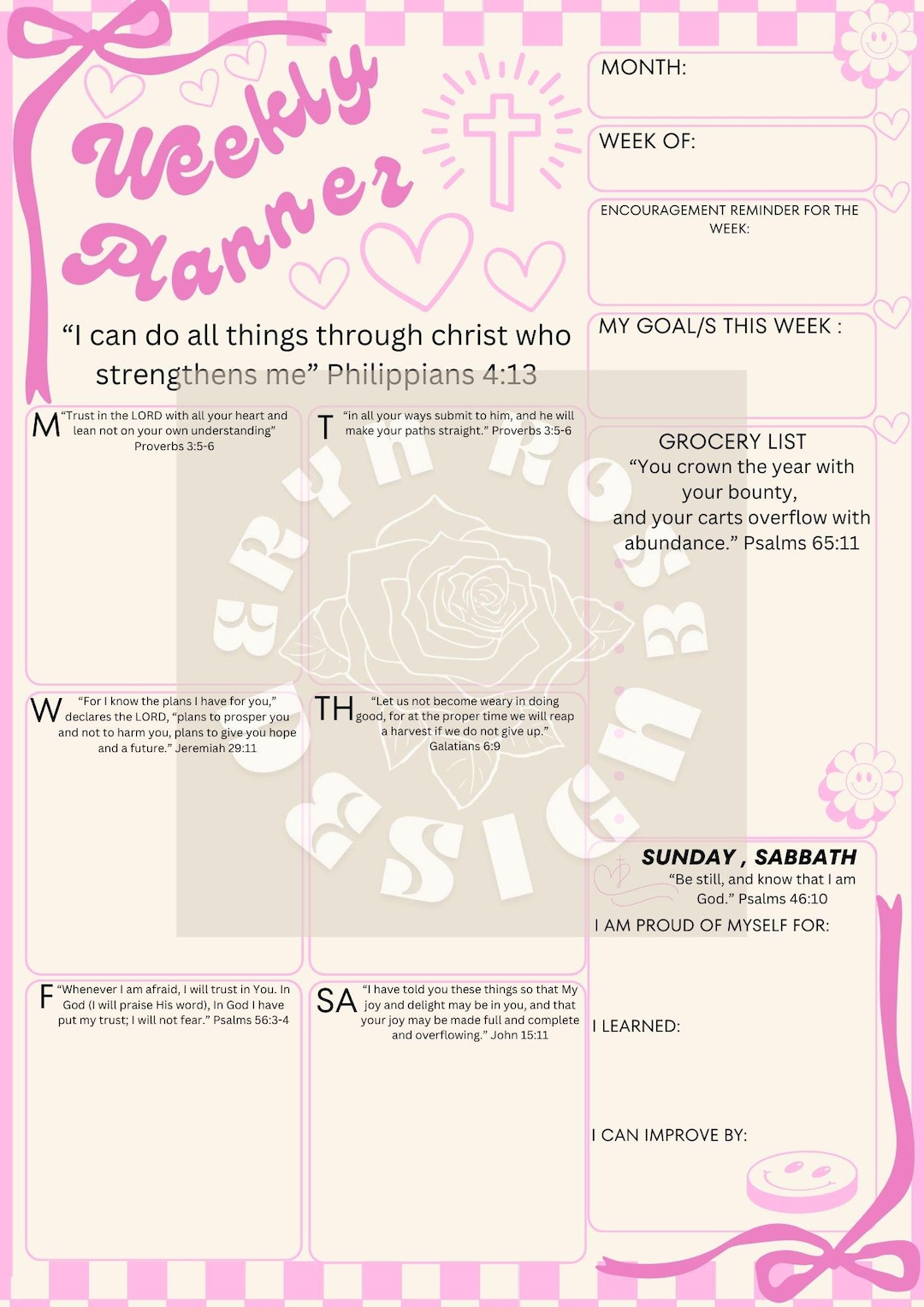 Christian Weekly Planner Christian Girly Planner Daily Bible Verse ...