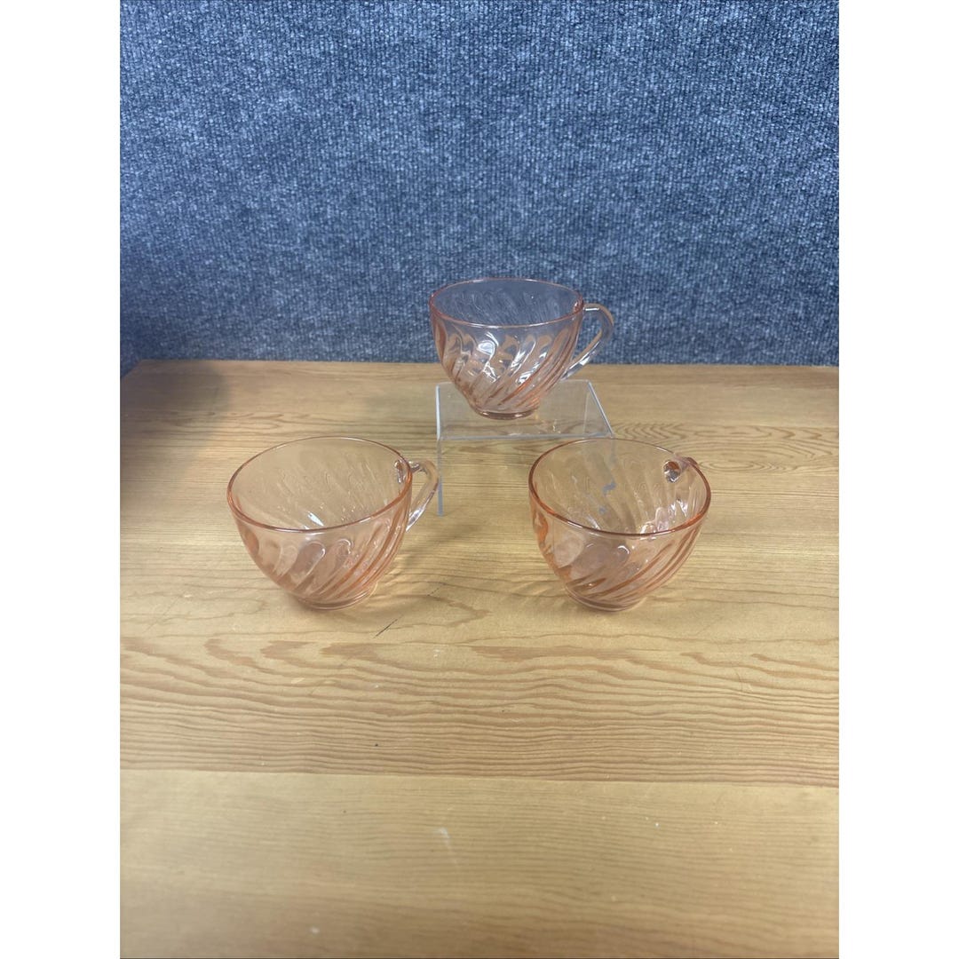 3~ Vintage Arcoroc Luminarc Rosaline Pink Swirl Glass Teacups - Punch ...