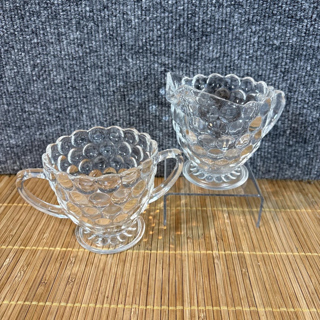 Vintage Anchor Hocking Bubble Pattern Clear Glass Creamer and Sugar ...