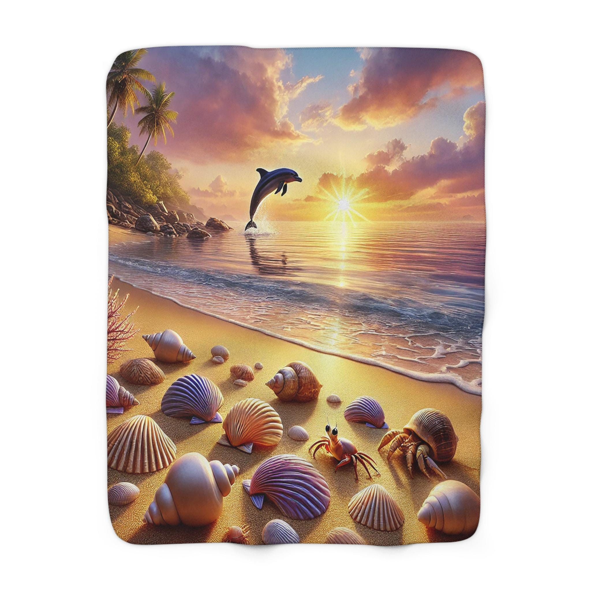 Beach Dolphin Sherpa Fleece Blanket- Ocean Wildlife Throw, Coastal Home ...
