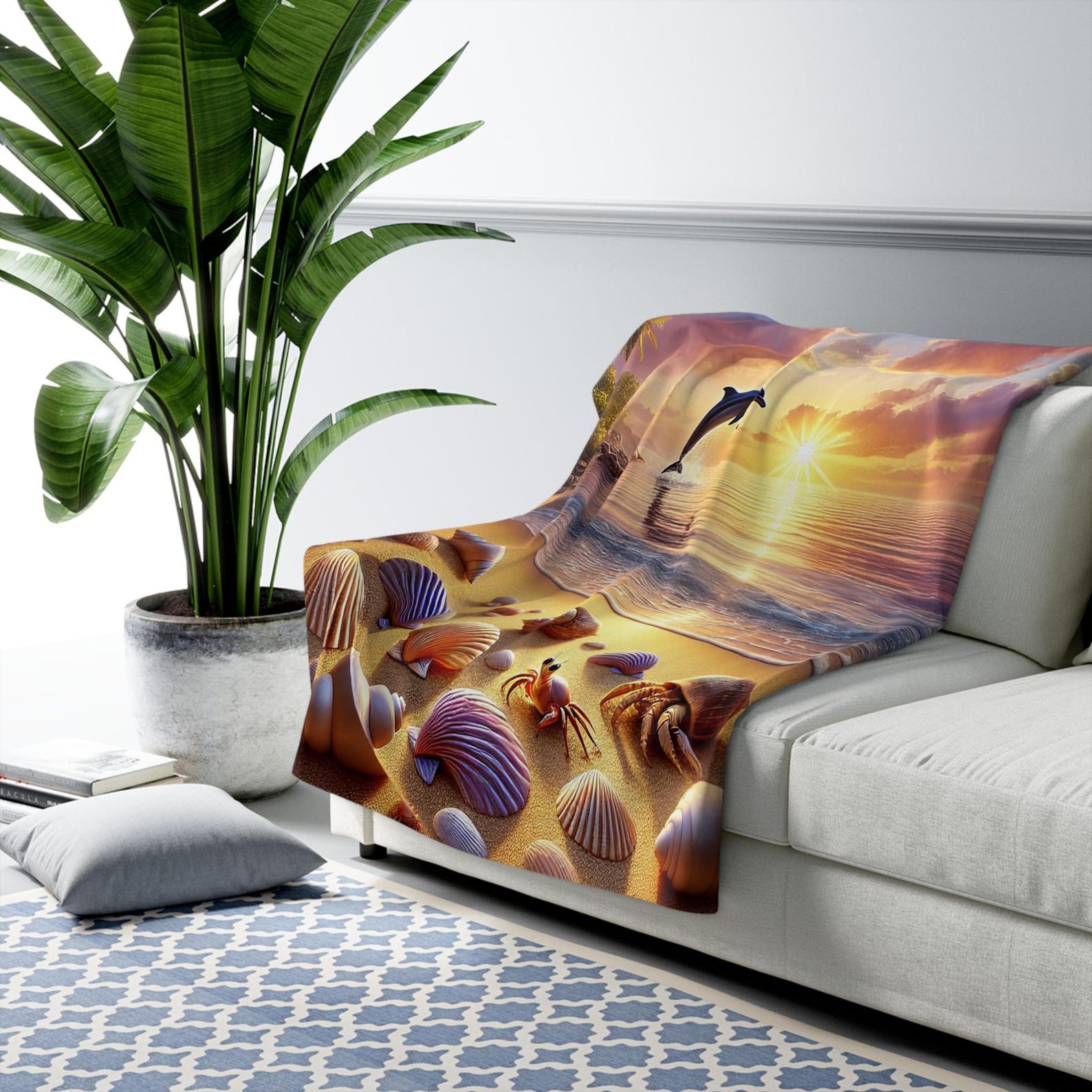Beach Dolphin Sherpa Fleece Blanket- Ocean Wildlife Throw, Coastal Home ...