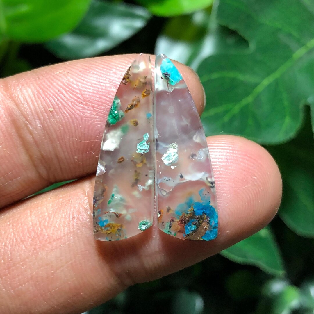 Pair Chrysocolla Confetti Contain Copper With Chalcedony-rare Item-high ...