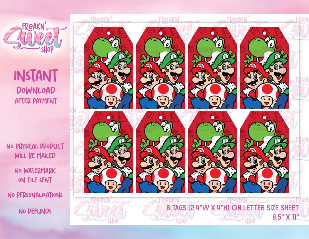 Super Mario Bros Gift Tags PDF File - Etsy