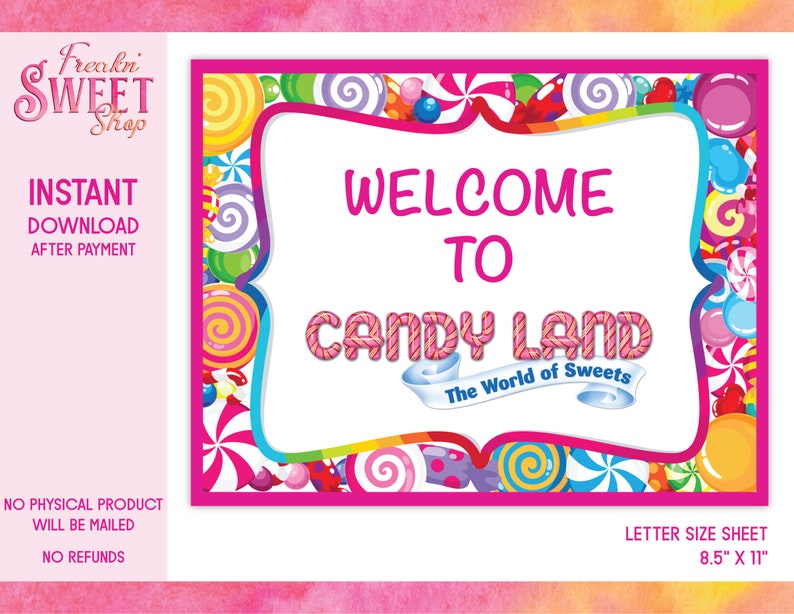 Candy Land Welcome Sign PDF File | Etsy