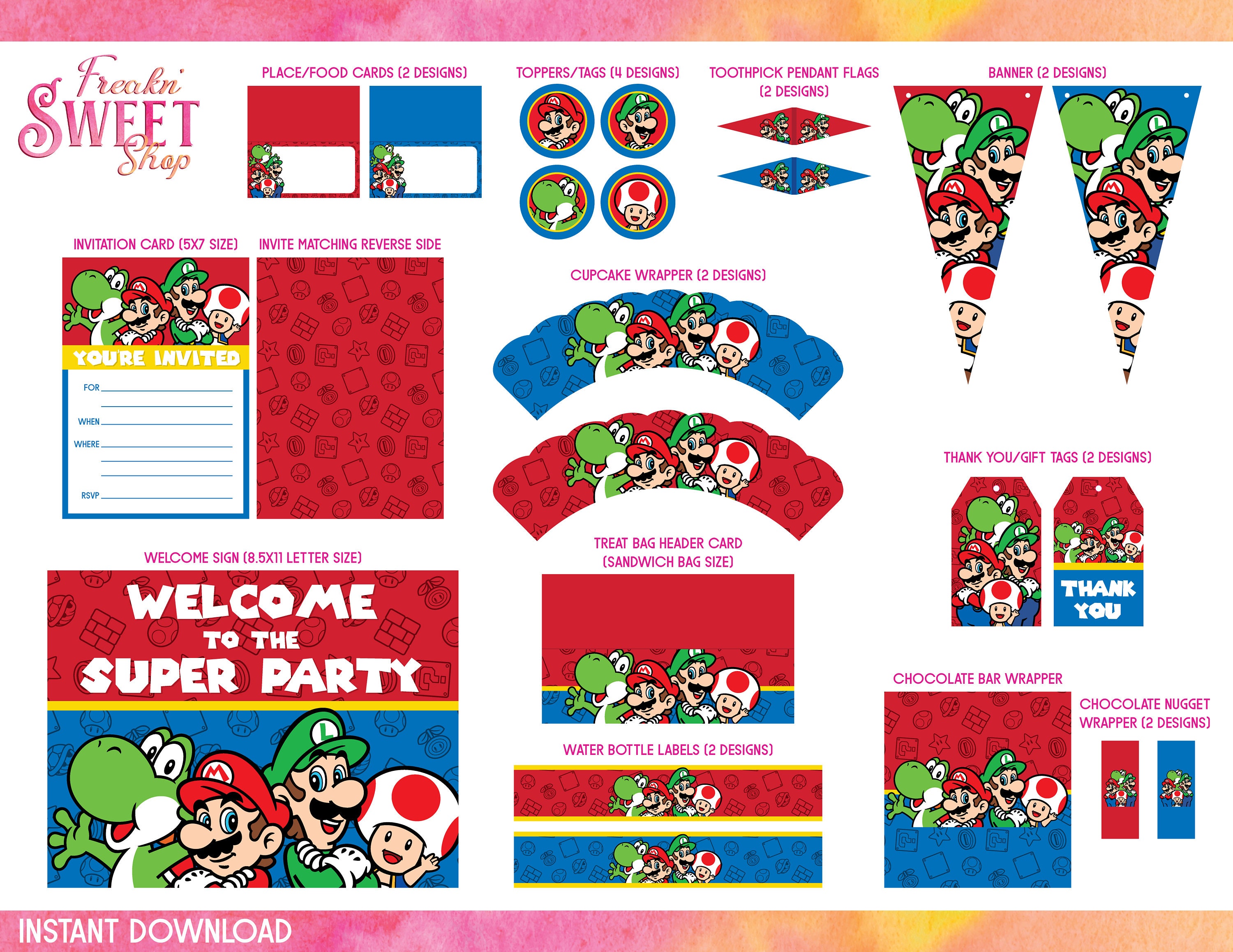 Super Mario Bros Ultimate Party Pack PDF files | Etsy