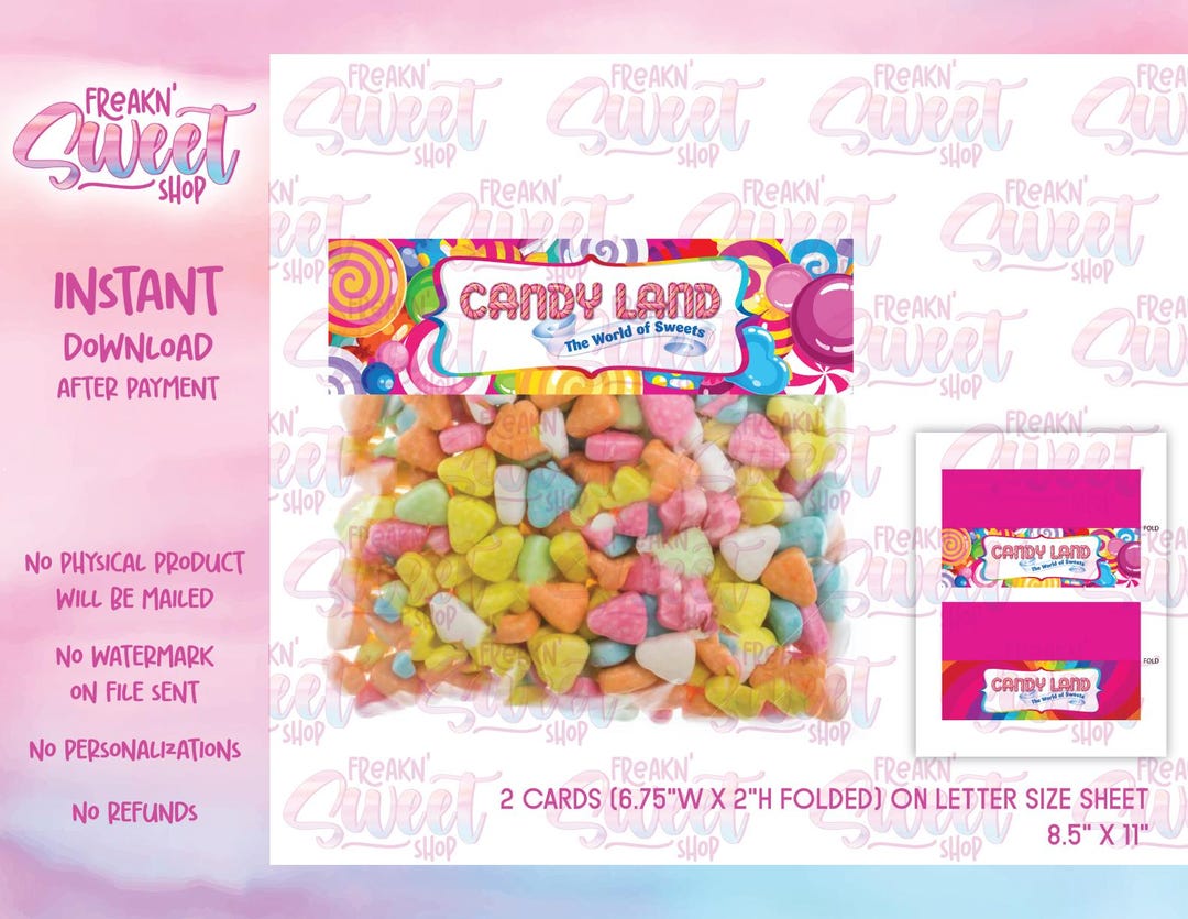 Candy Land Treat Bag Card PDF File - Etsy