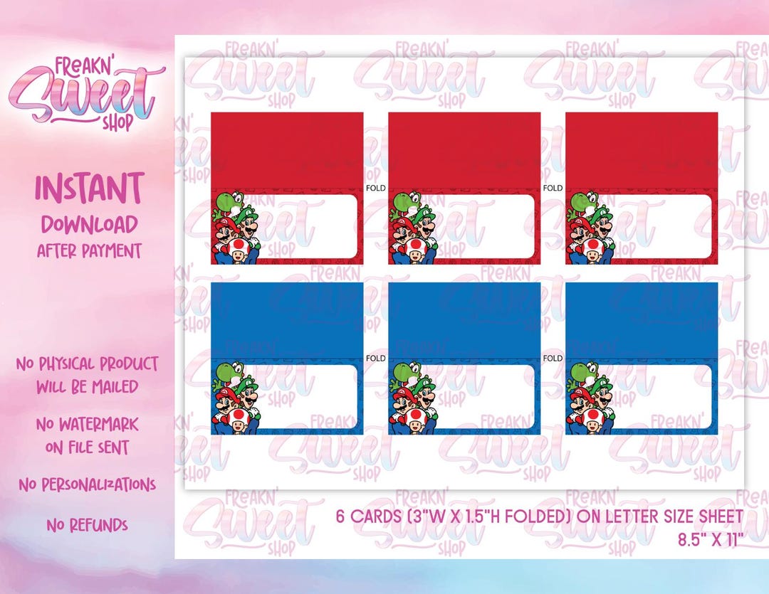 Super Mario Bros Place Cards PDF File - Etsy