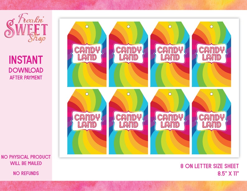Candy Land Gift Tags PDF File | Etsy
