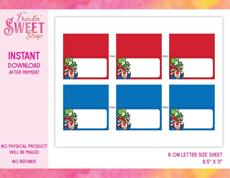 Super Mario Bros Place Cards PDF File - Etsy