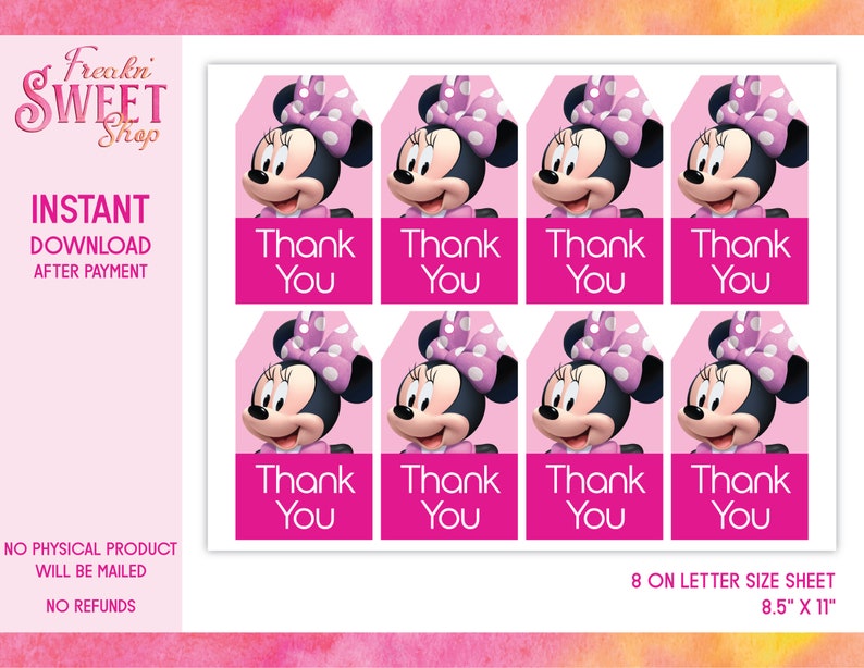 Minnie Thank You Tags PDF File - Etsy