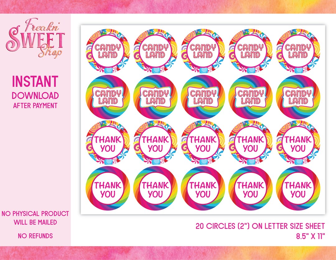 Candy Land "thank You" Tags PDF File - Etsy