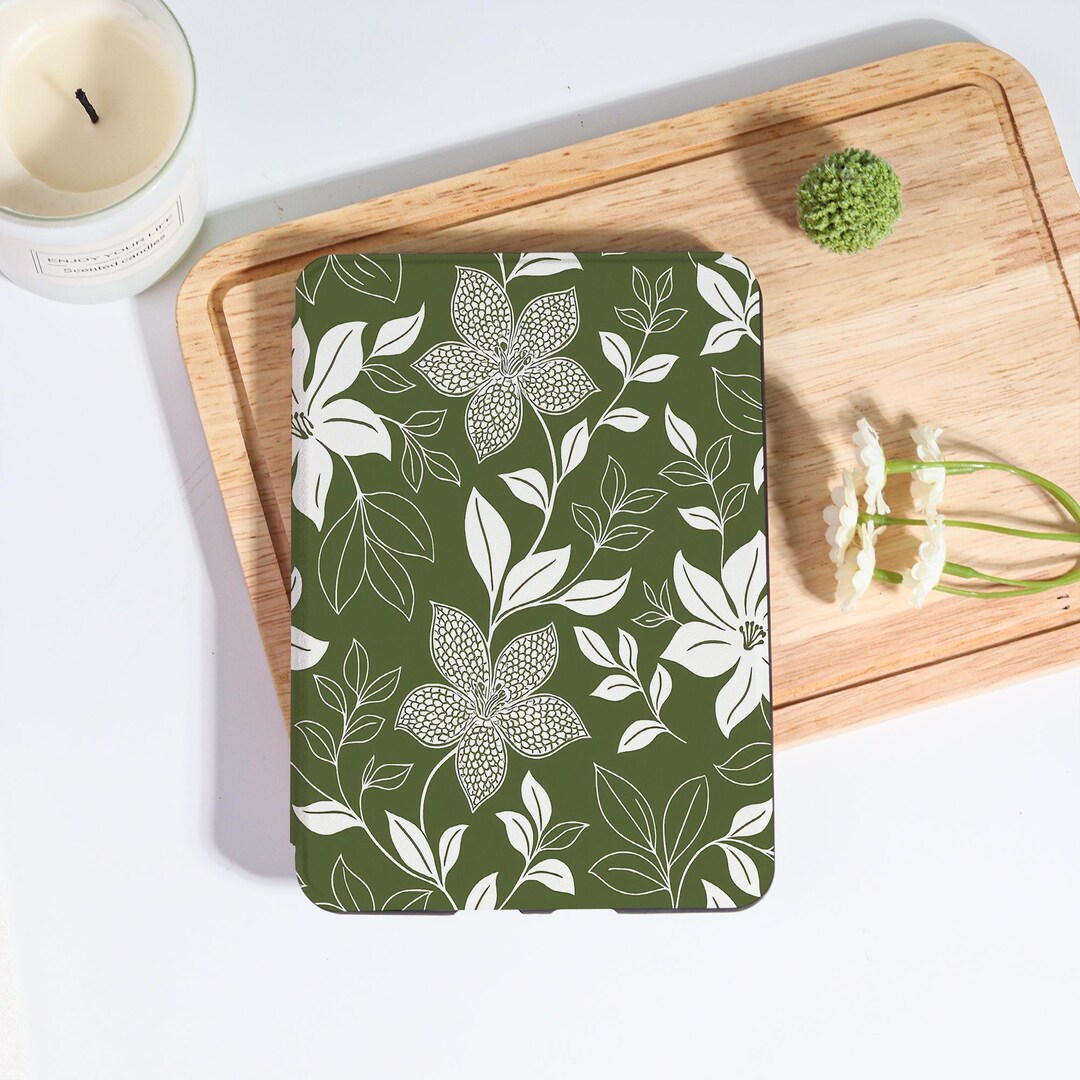 White Line Leaves 2025 Kindle Case With Custom Name,acrylic/handstrap ...