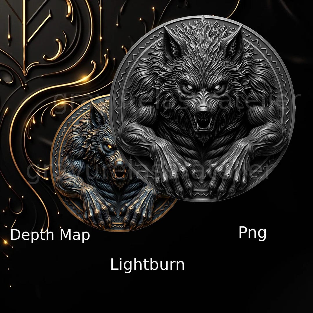 Laser Relief Engraving File, 3D Depth Map Engraving, Werewolf Coin ...