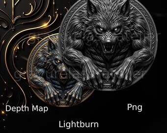 Laser Relief Engraving File, 3D Depth Map Engraving, Werewolf Coin ...