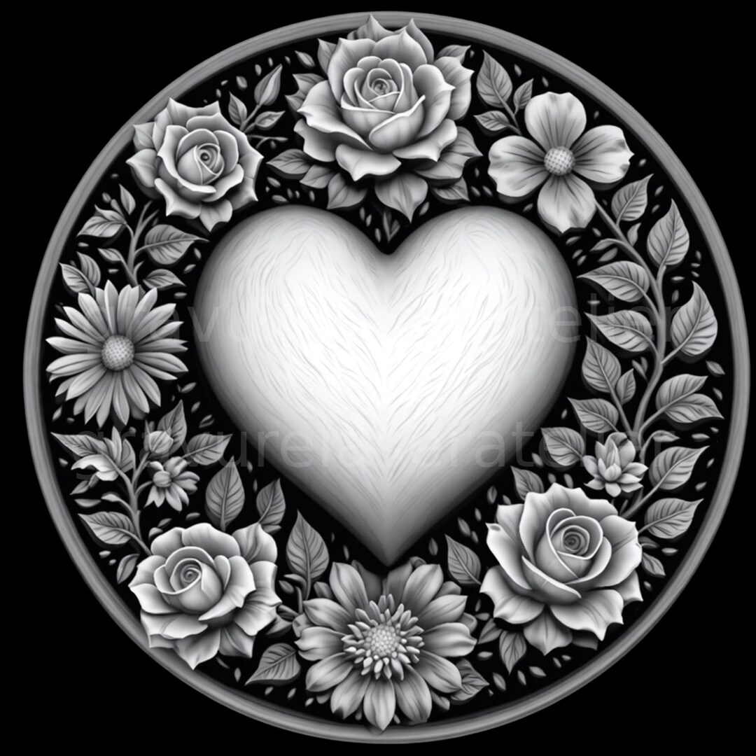 Heart Flower Png File, Laser Engraving on Slate, Lightburn File, Depth ...