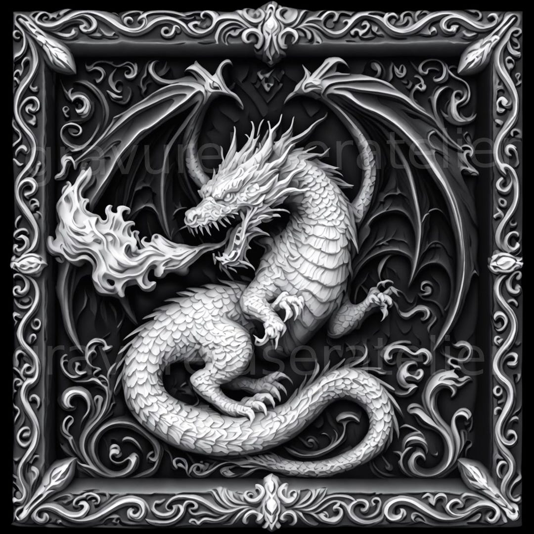 Laser Gravure File, Dragon in a Relief Frame, File for Lightburn ...