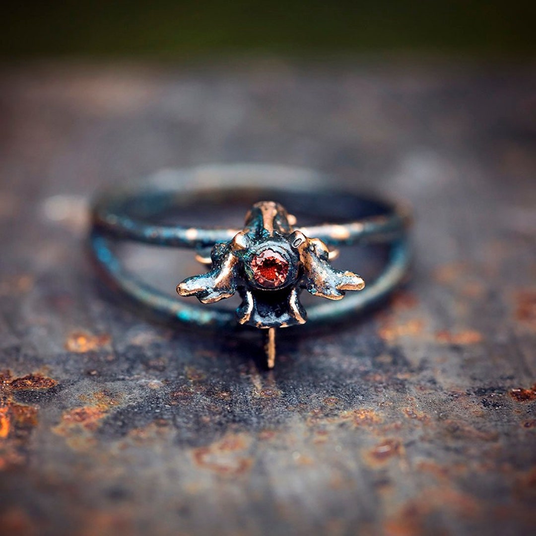 Real Snake Vertebra With Garnet + Copper Ring | January Birthstone ...