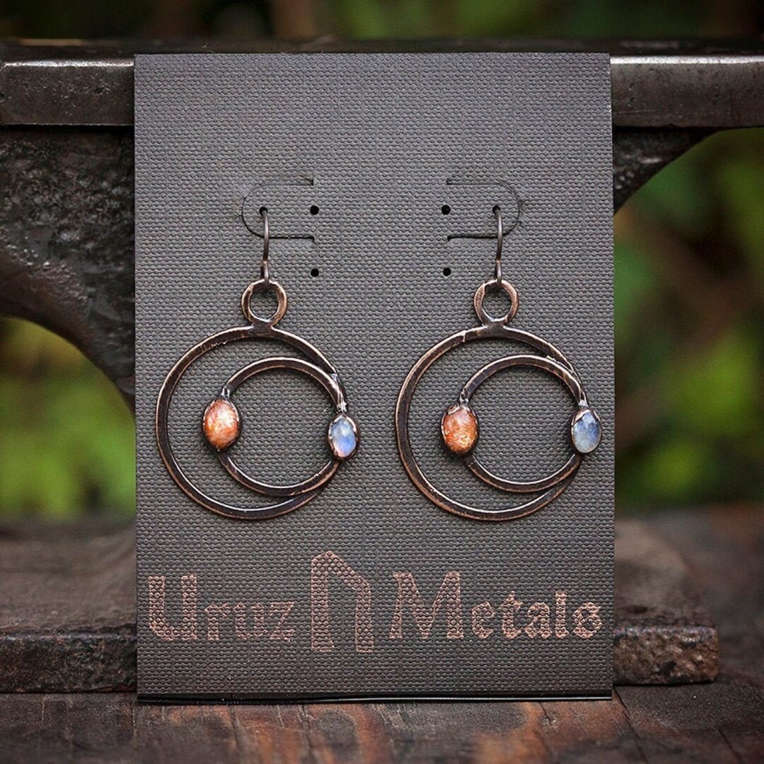 Copper Eclipse Earrings With Sunstone + Moonstone | Lunar Eclipse | Solar Eclipse ...