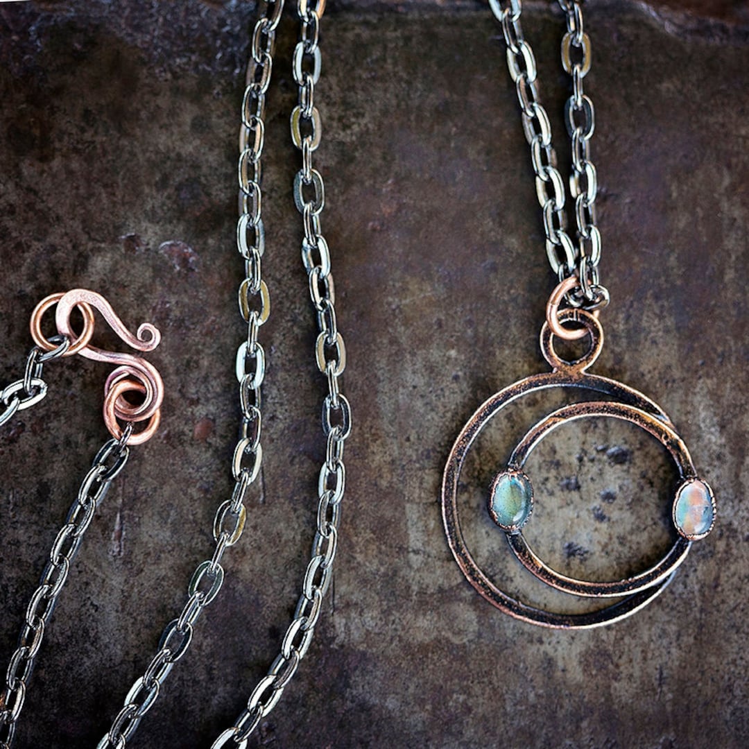 Copper Eclipse Necklace With With Labradorite + Moonstone | Solar Lunar ...
