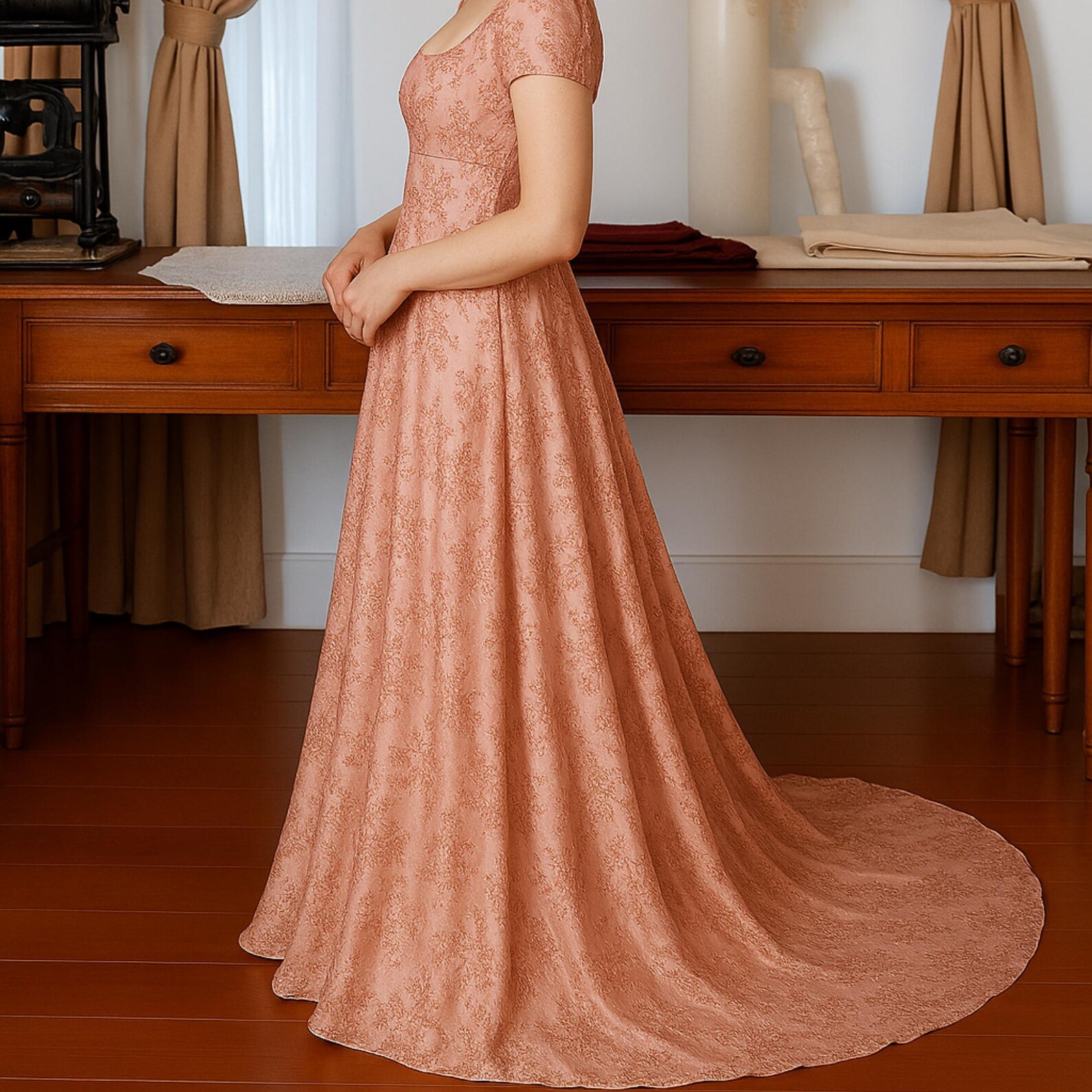 Regency Era Dress With Empire Waist, Satin Cosplay Gown for Period ...