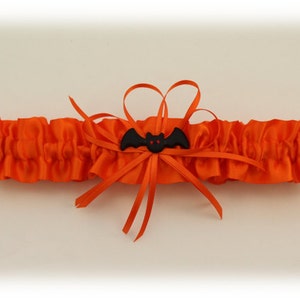 Orange Satin Wedding Garter Set With Bat Deco, Halloween Garters ...
