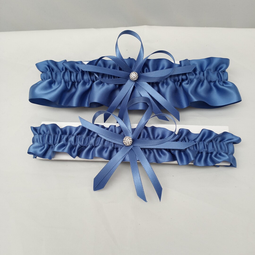 Slate Blue Satin Wedding Garter Set - Etsy