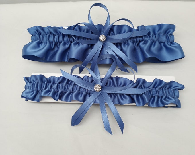 Slate Blue Satin Wedding Garter Set - Etsy
