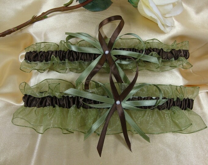 Sage Green and Brown Wedding Garter Set - Etsy