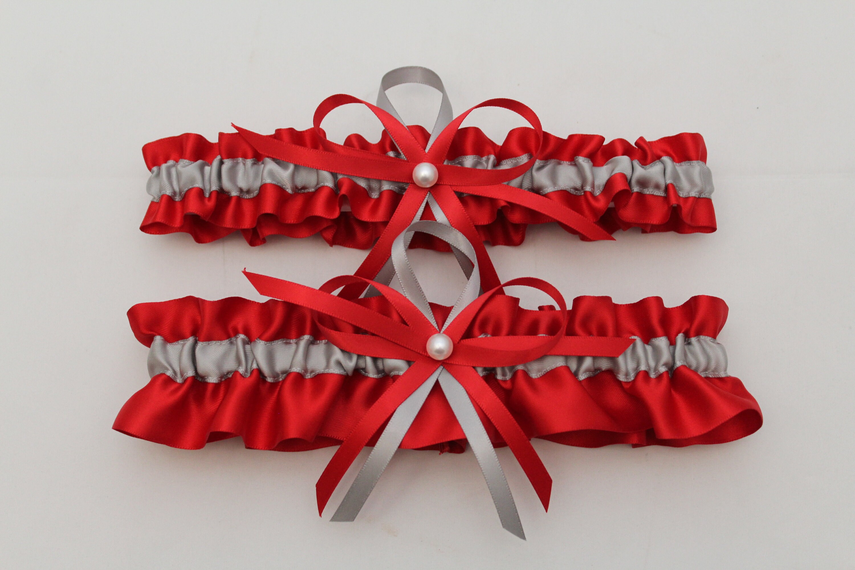 Red and Silver Satin Wedding Garter Set-Prom Garter Your | Etsy