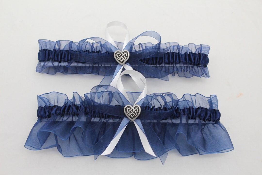 Sheer Navy Blue Wedding Garter Set With Celtic Heart Charms (your ...