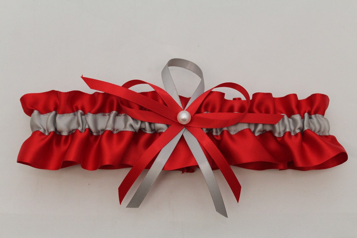 Red and Silver Satin Wedding Garter Set-Prom Garter Your | Etsy
