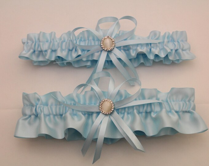 Light Blue Satin Wedding Garter Set With Charms, Bridal Garter, Prom ...