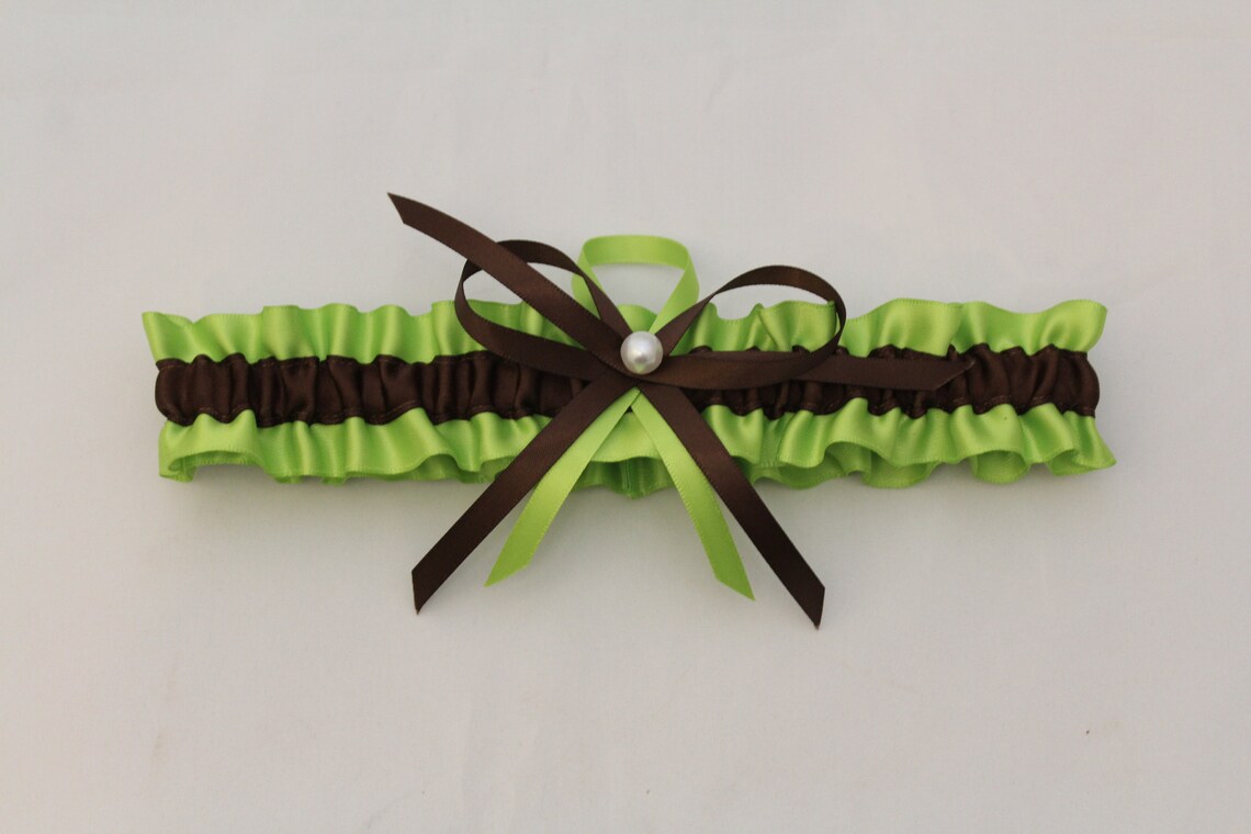 Apple Green and Brown Wedding Garter Set Bridal Garter Prom | Etsy