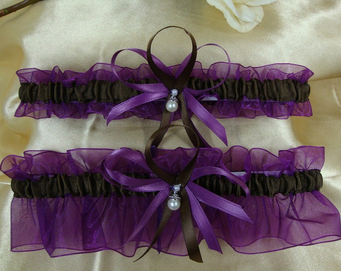 Eggplant and Brown Wedding Garter Set - Etsy