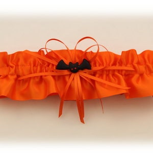 Orange Satin Wedding Garter Set With Bat Deco, Halloween Garters ...