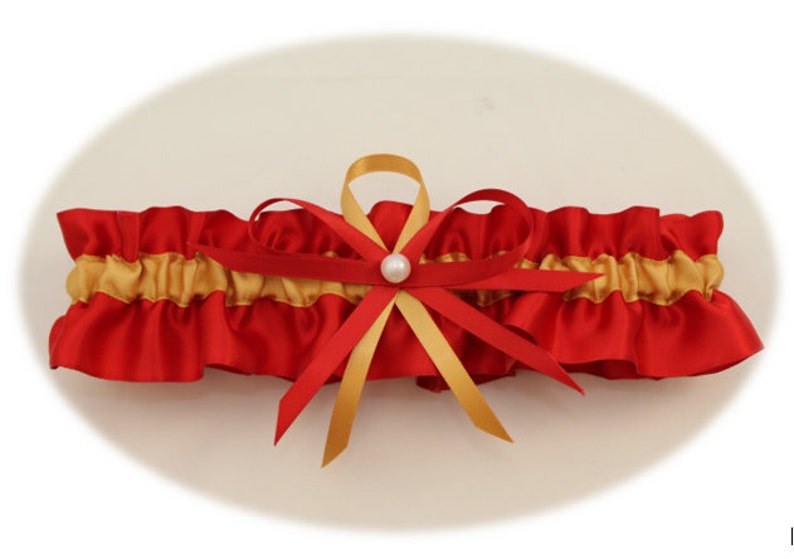 Red and Antique Gold Satin Wedding Garter Set, Bridal Garter Set - Etsy