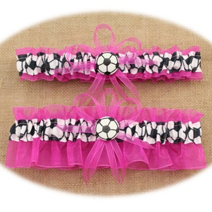 Fuchsia Wedding Garter Set With Soccer Deco, Fuchsia Bridal Garter Set ...