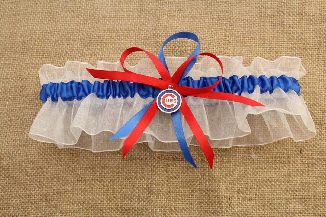 Sheer White Wedding Keepsake Garter With Chicago Cubs Colors and Deco ...