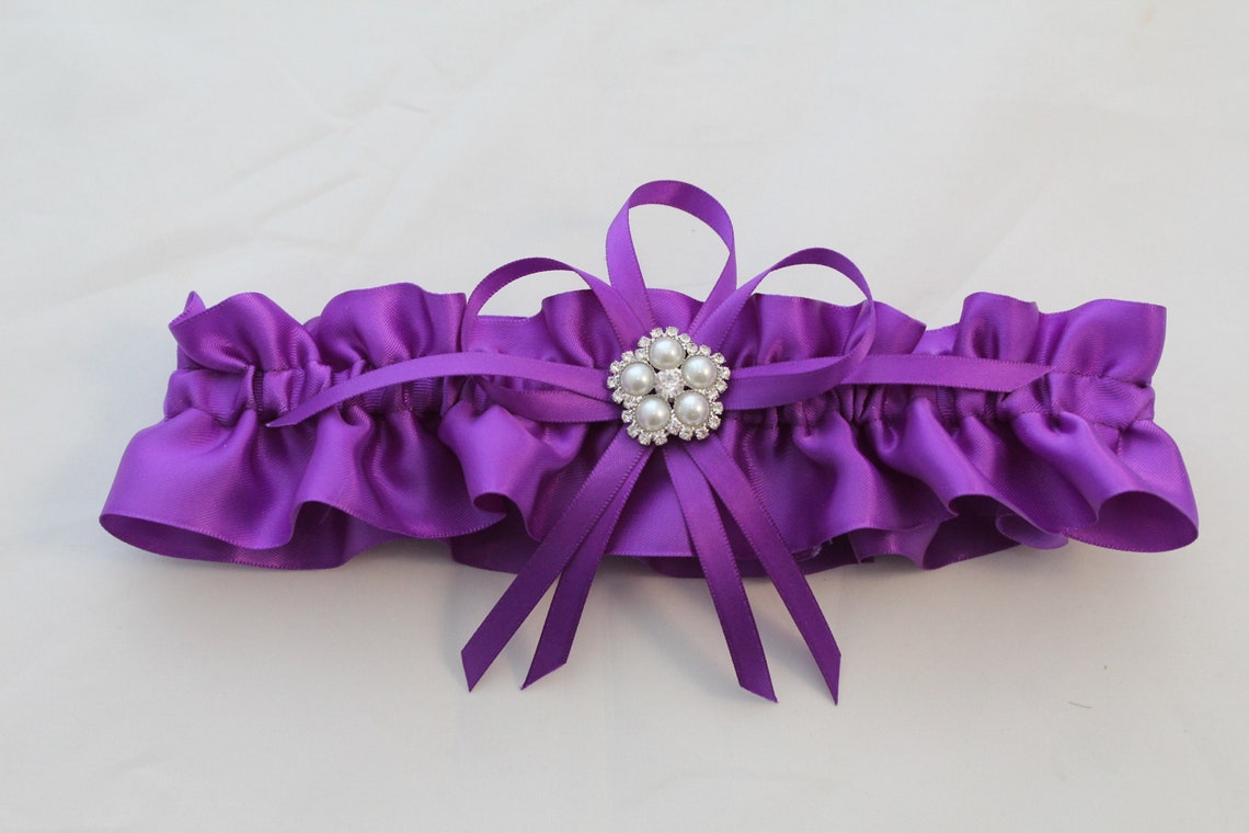 Purple Satin Wedding Garter Set With Charms, Bridal Garter Set, Bride ...