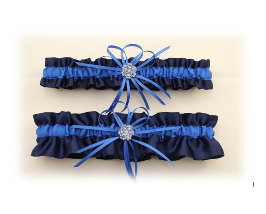 Navy Blue and Royal Blue Wedding Garter Set, Bridal Garters, Prom (your ...