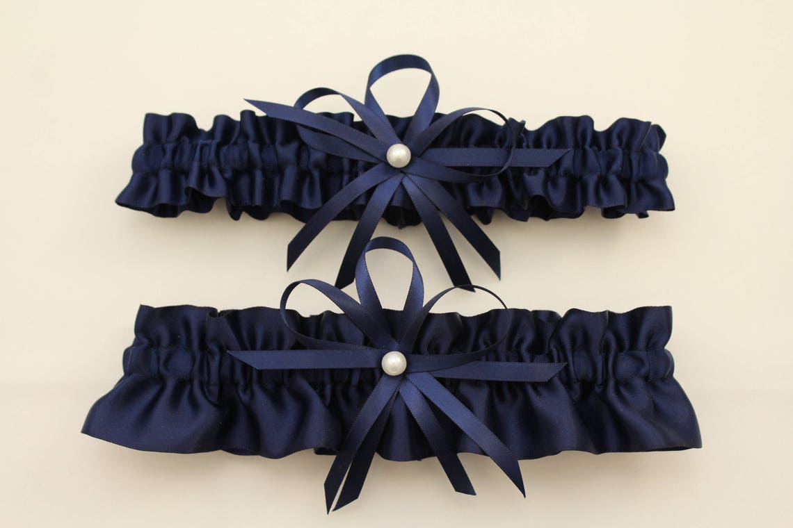 Navy Blue Satin Wedding Garter Wedding Garter Set Bridal - Etsy
