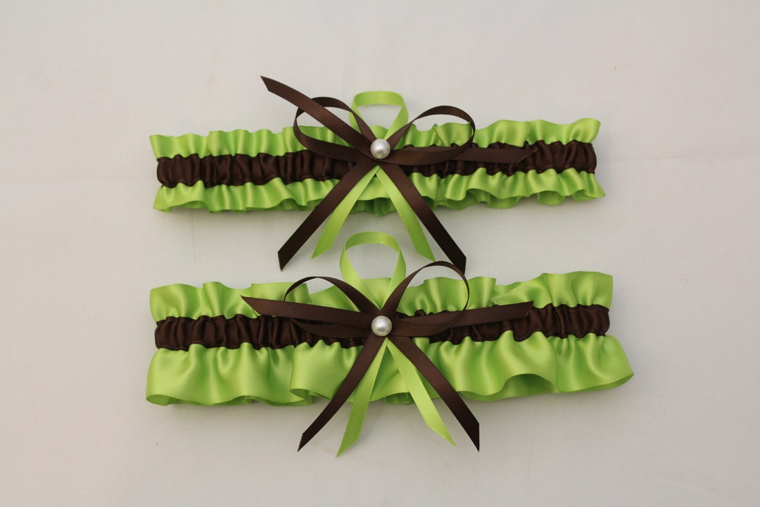 Apple Green and Brown Wedding Garter Set, Bridal Garter, Prom Garter ...
