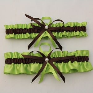 Apple Green and Brown Wedding Garter Set, Bridal Garter, Prom Garter ...