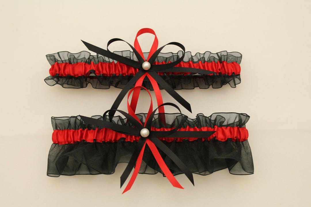 Sheer Black and Red Wedding Garter, Bridal Garters, Prom Garter (your ...